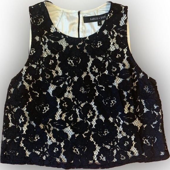 Sable and Zoe | Tops | Sable Zoe Black Floral Lace White Satin Formal ...